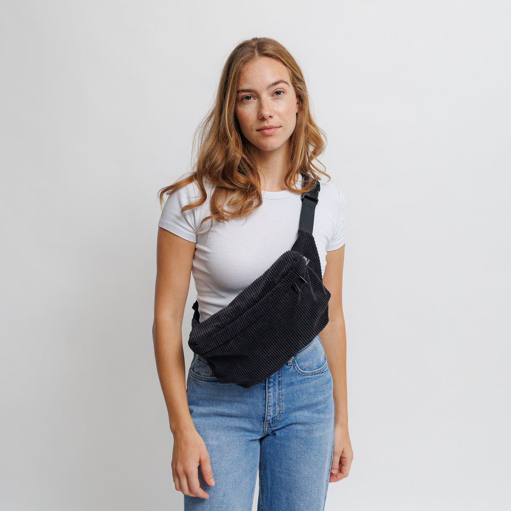 Bauchtasche groß, Cord grün, Damen Herren Unisex