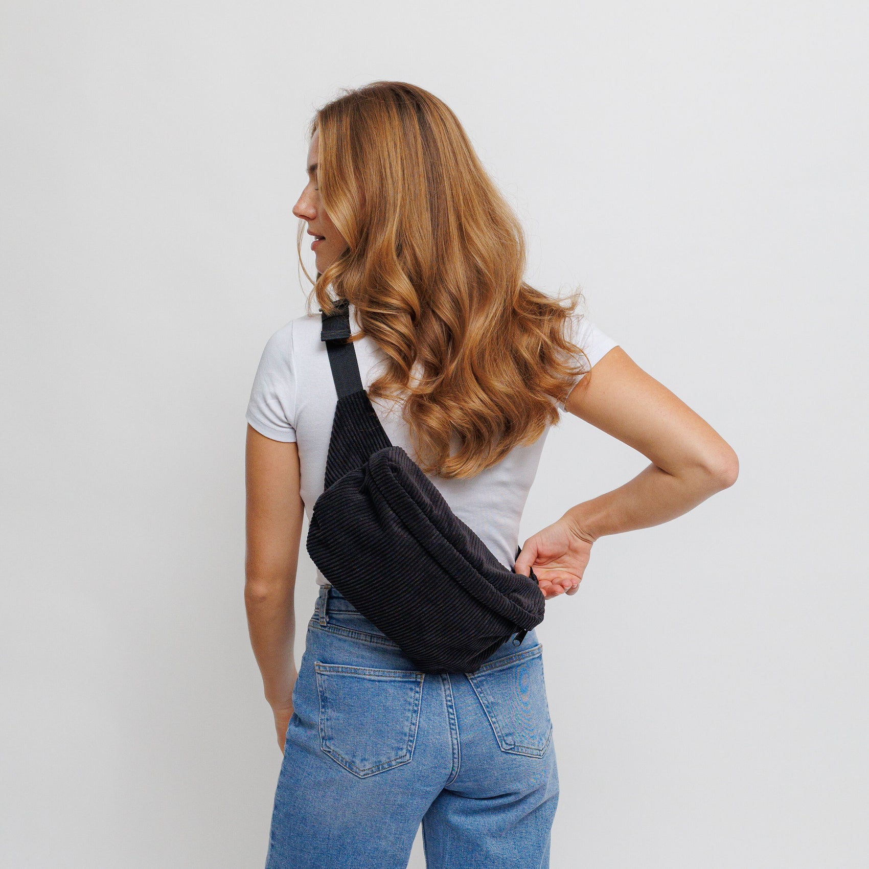 Bauchtasche groß, Cord grün, Damen Herren Unisex